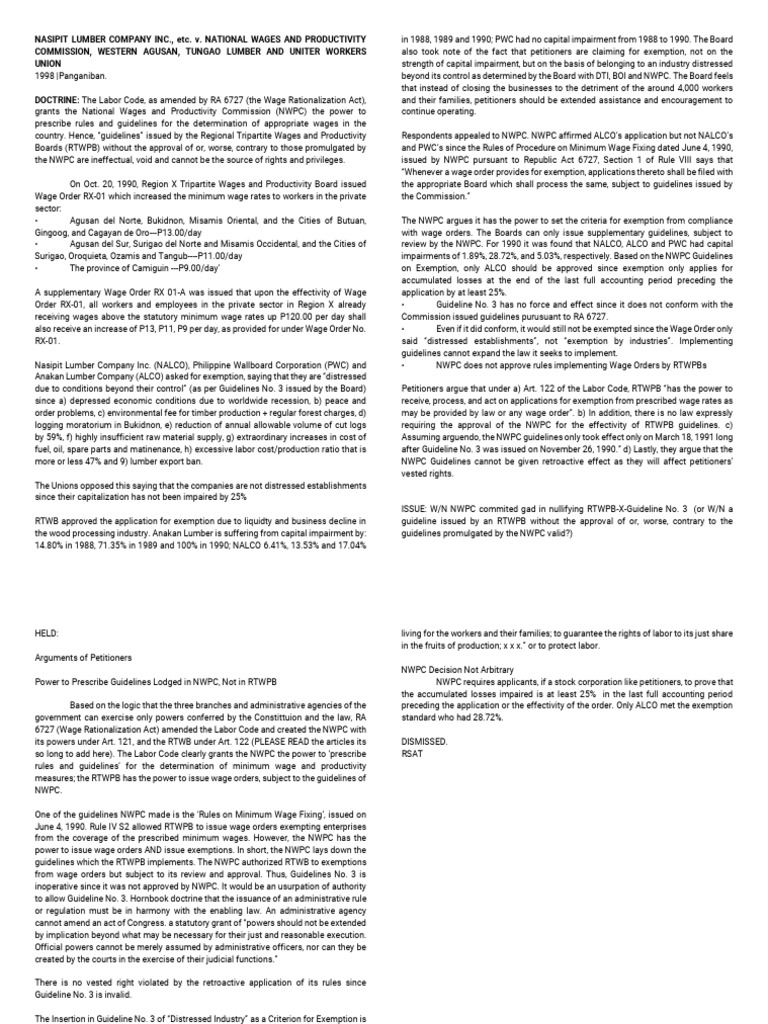 Nasipit Lumber Company Inc., Etc. V. National Wages and Productivity ...