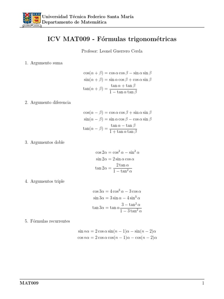 Formulas Trigonometria