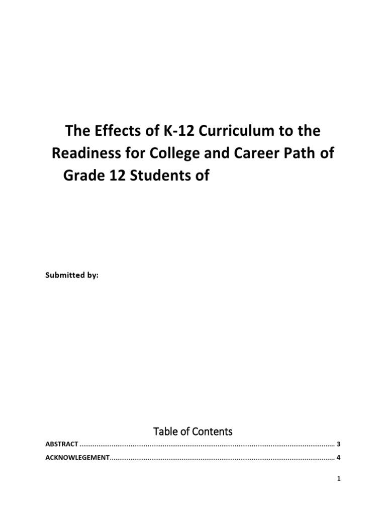 The Effects Of K 12 Curriculum To The Readiness For College And Career