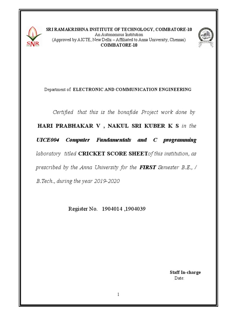Cricket Score Management Mini Project | PDF | Control Flow | C ...