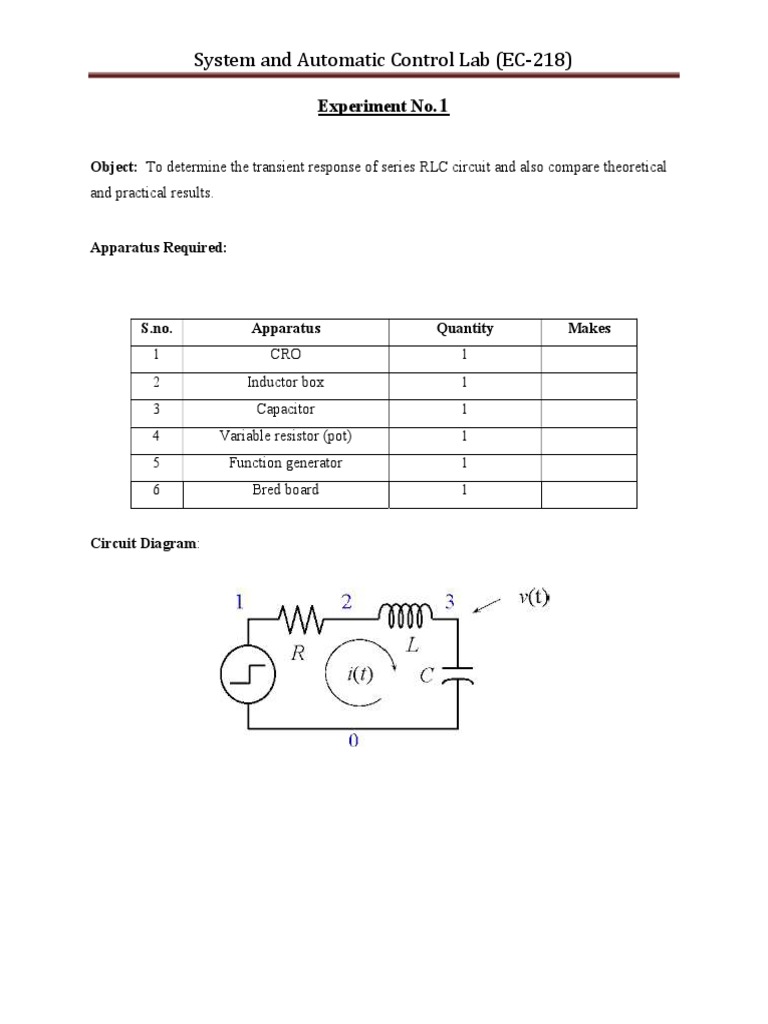 RLC Series Circuit Transient Response | PDF | Electronic Filter ...