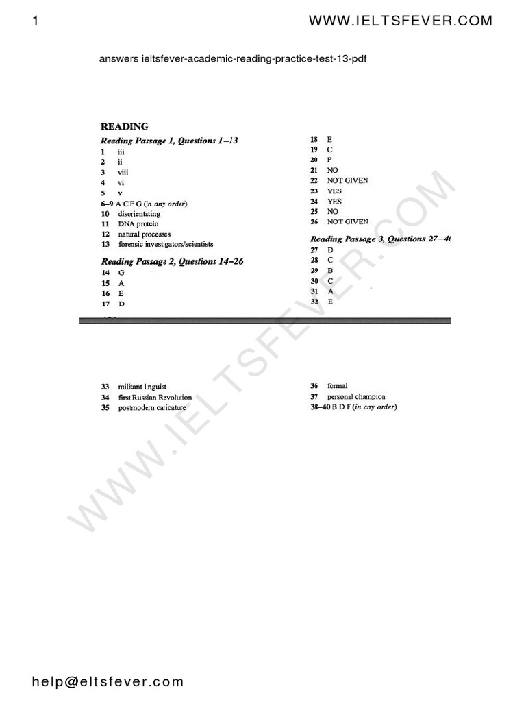 Answers Ieltsfever Academic Reading Practice Test 13 Pdf Pdf