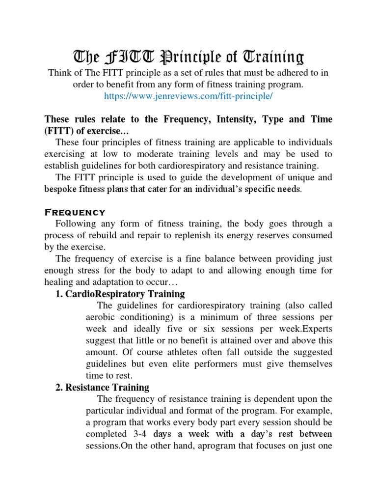 The FITT Principle of Training | PDF | Strength Training | Physical Fitness