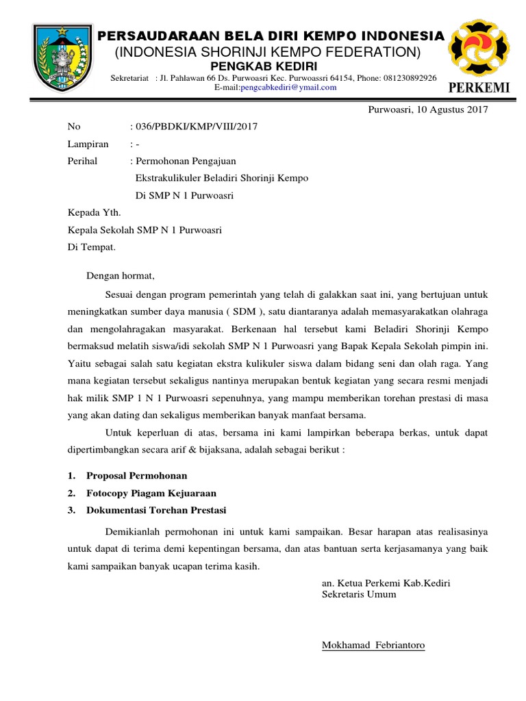 Proposal Pengajuan Ekskul Kempo | PDF