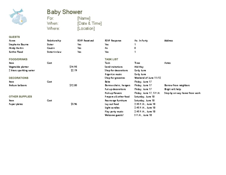 Baby Shower Planner Template in Excel | PDF