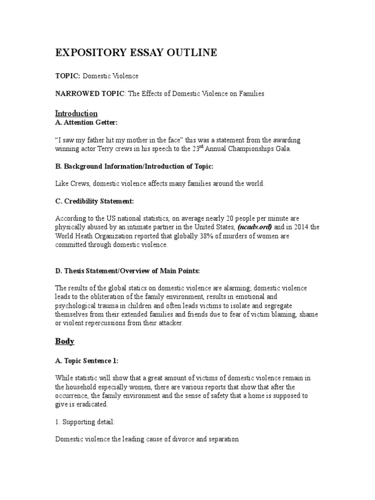 Essay Outline | PDF | Domestic Violence | Violence