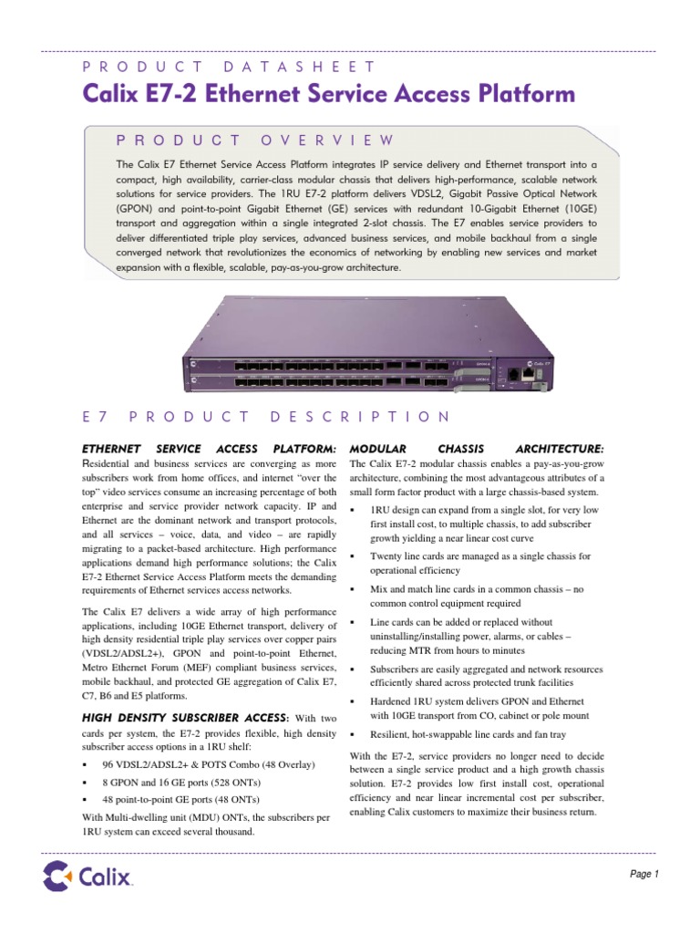 Calix E7-2 Ethernet Service Access Platform: Product Datasheet | PDF ...