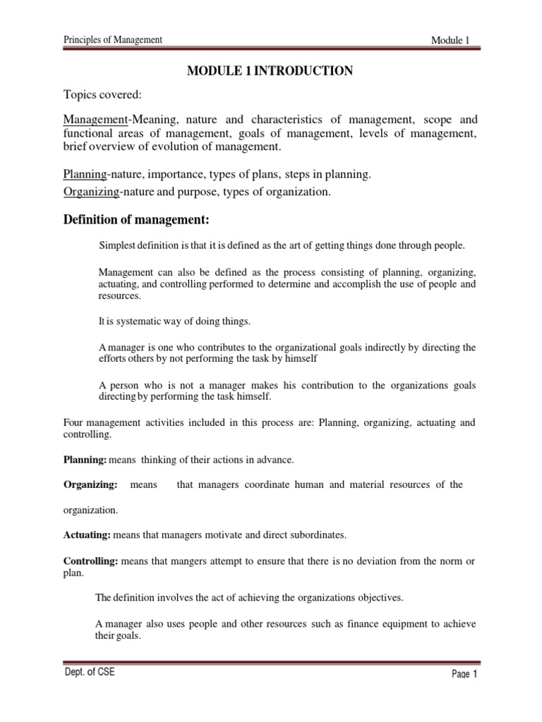 Principles of Management Module 1: An Overview of Management Concepts ...