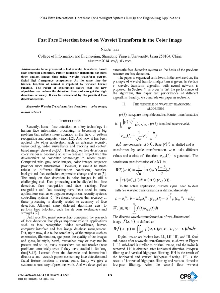Fast Face Detection Based On Wavelet Transform in The Color Image | PDF | Wavelet | Artificial ...