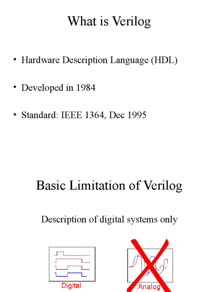 What Is Verilog: - Hardware Description Language (HDL) - Developed in 1984 - Standard: IEEE 1364 ...