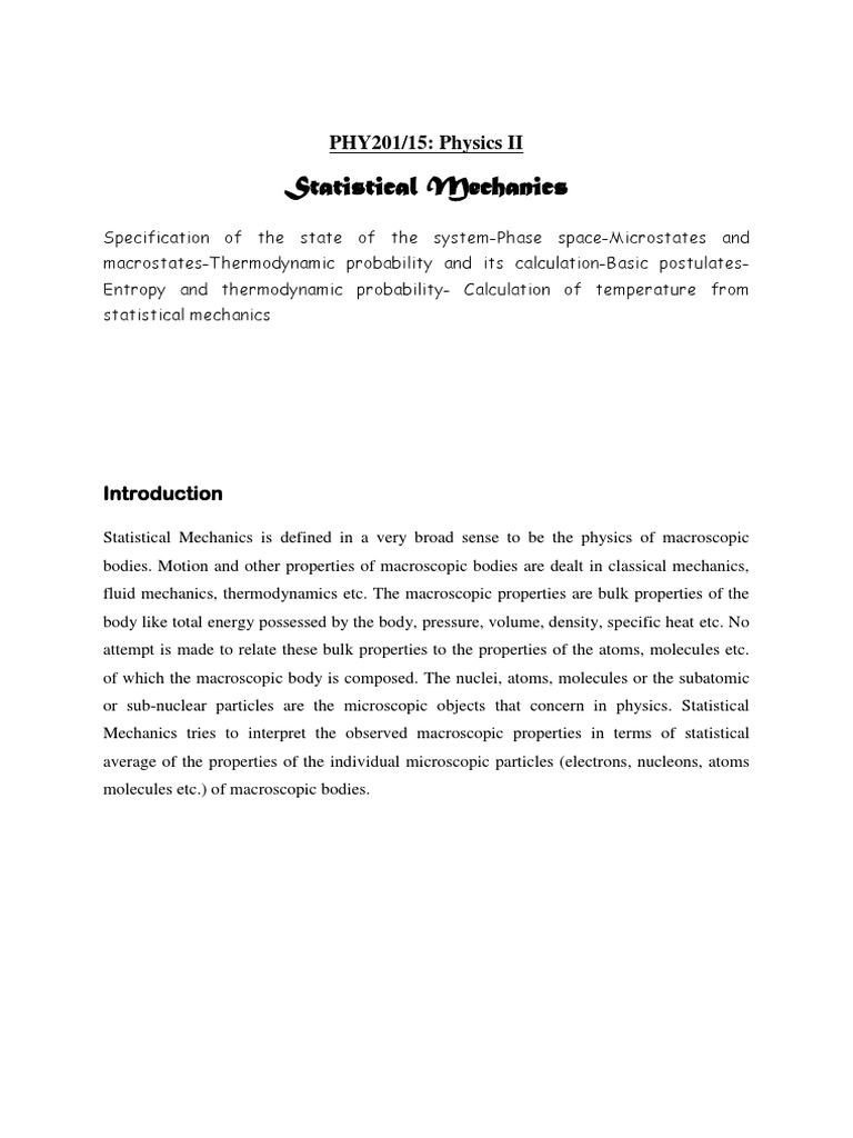Statistical Mechanics | PDF | Normal Distribution | Electromagnetic ...