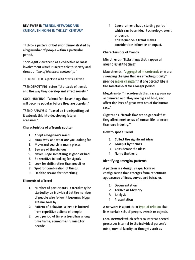 Characteristics of Trends, Trendspotting, and Critical Thinking Skills ...