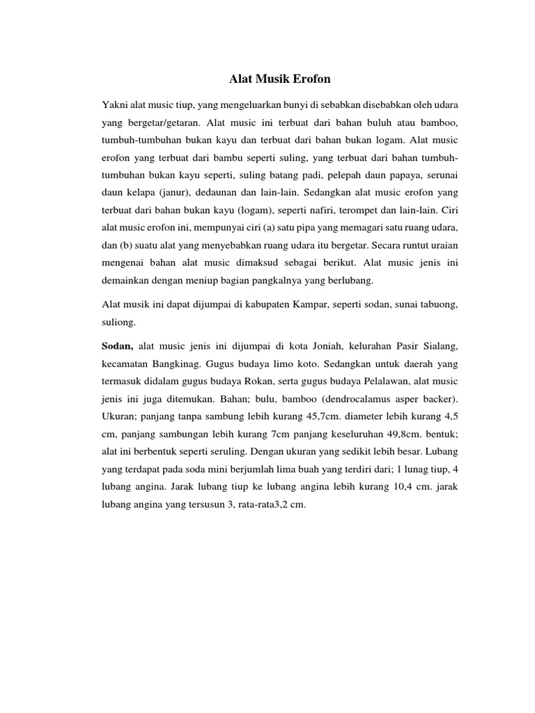 Alat Musik Tradisional Erofon dan Membranofon di Riau | PDF