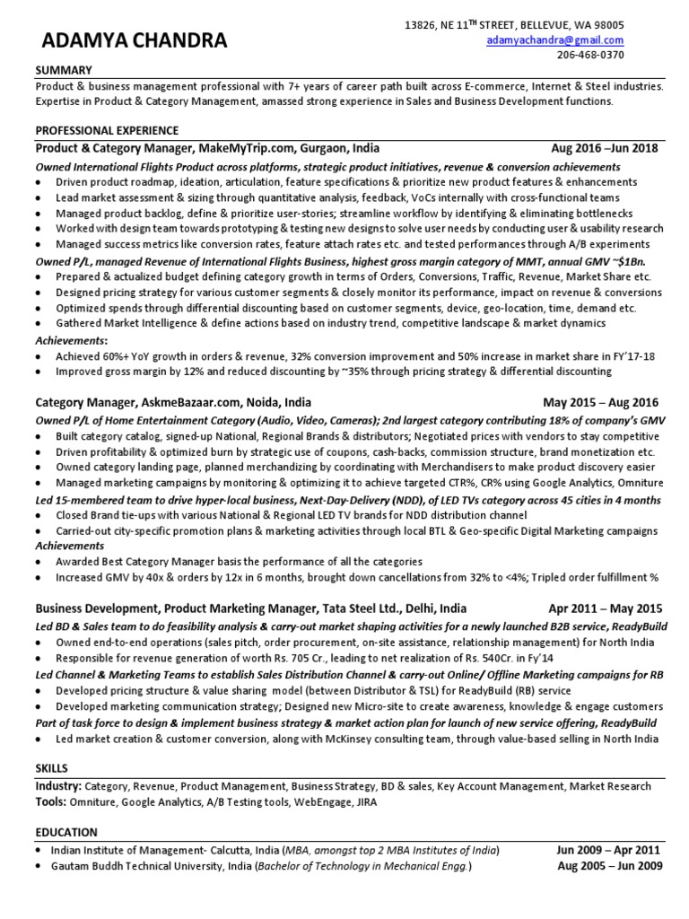 CV - Adamya Chandra | PDF | Strategic Management | Pricing