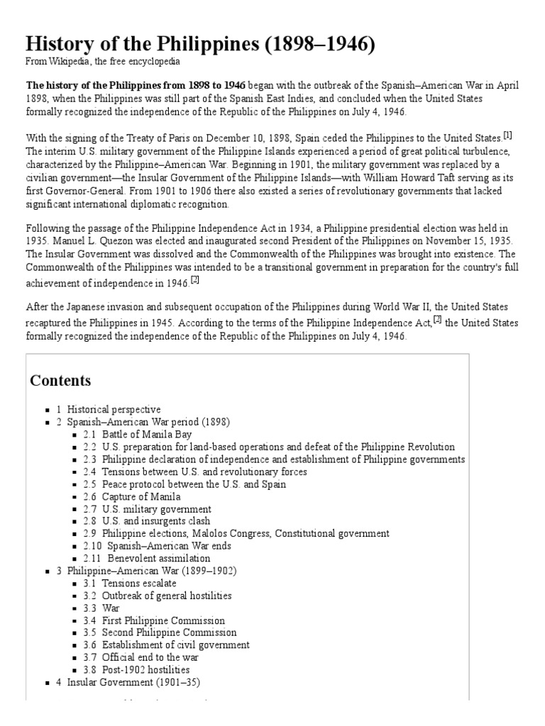 History of The Philippines (1898-1946) - Wikipedia | PDF | Philippines ...