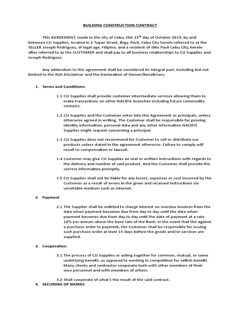 Building Construction Contract | PDF | Signature | Customer