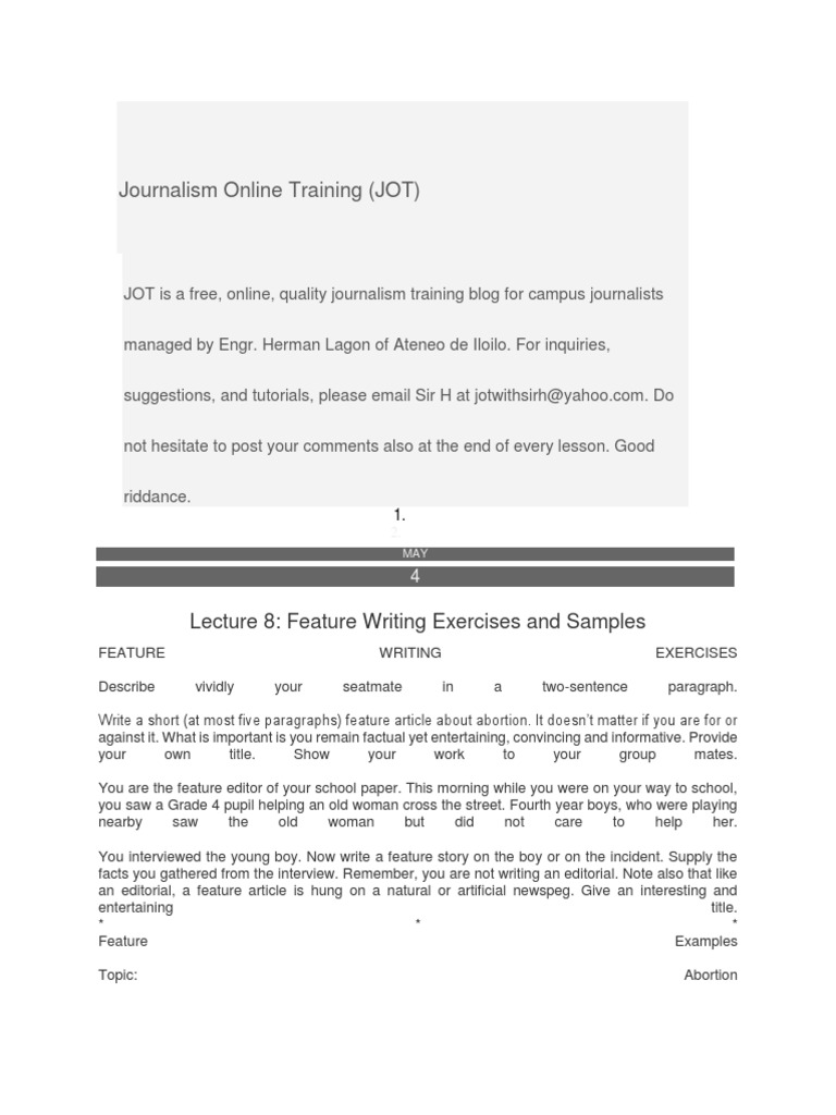 Feature Writing Samples | PDF | Nature