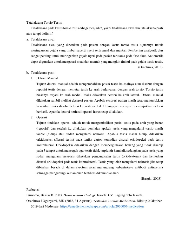 Tatalaksana Torsio Testis dan Detorsi Manual | PDF