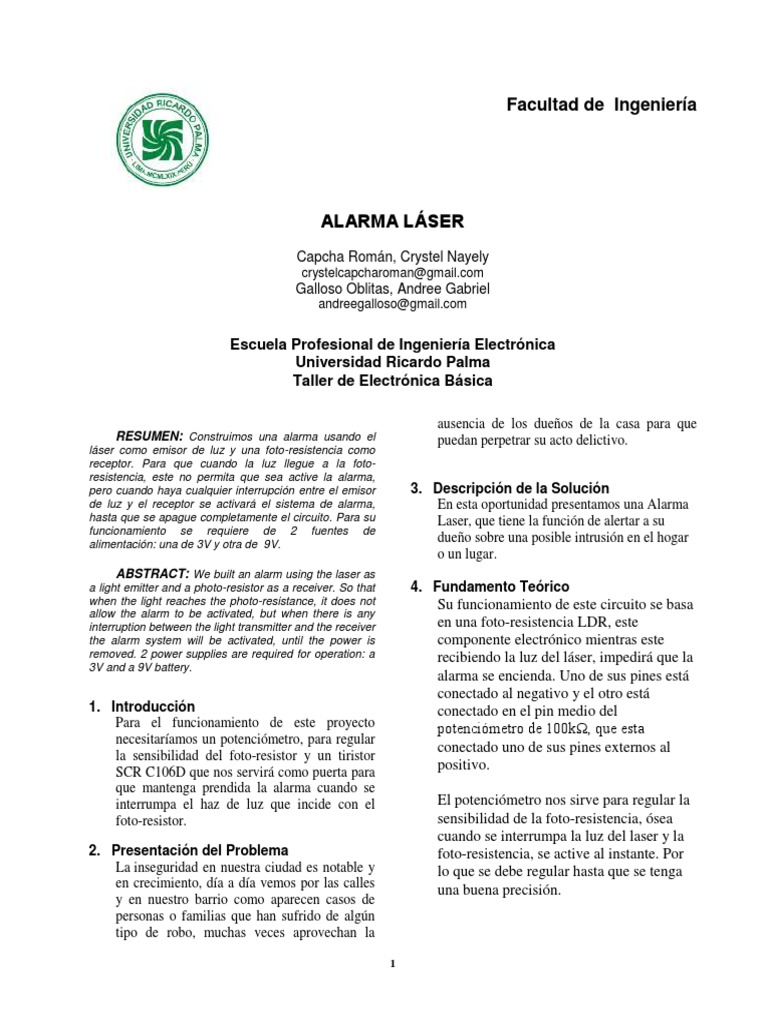 Alarma Láser para Seguridad Hogareña | PDF | Energia electrica ...