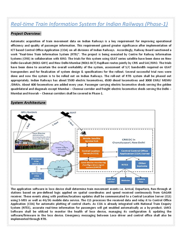 Real-Time Train Information System For Indian Railways (Phase-1) | PDF ...