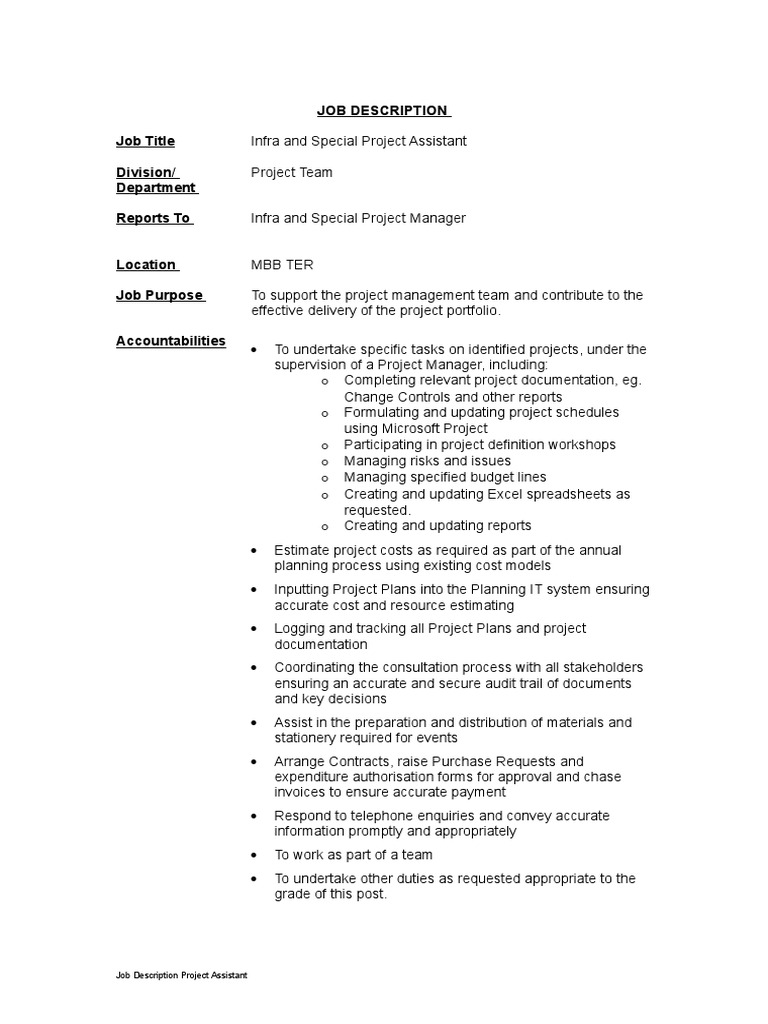 Project Assistant Job Description | PDF | Project Management | Business