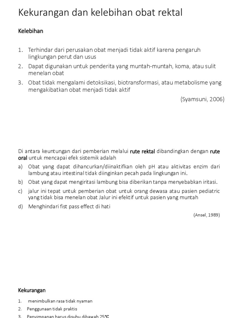 Kekurangan Dan Kelebihan Obat Rektal | PDF | Sains & Matematika