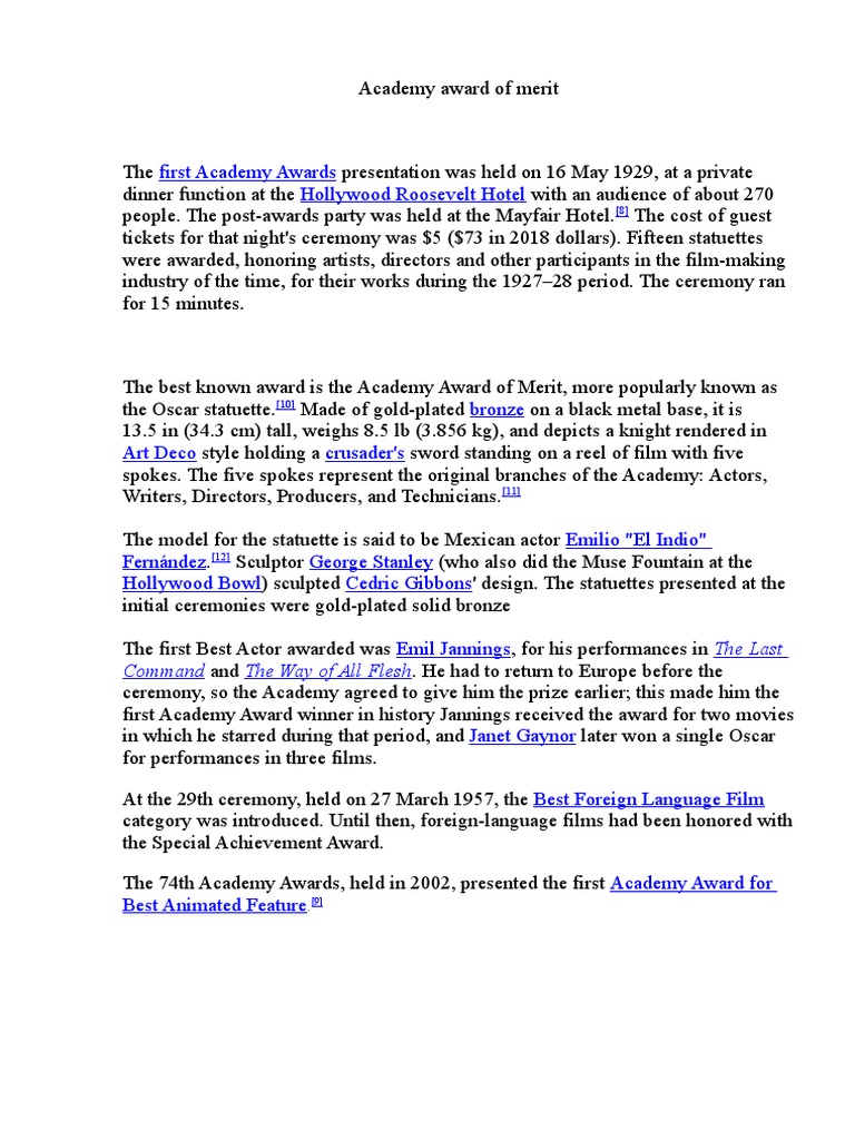 Academy Award of Merit | PDF | Academy Awards
