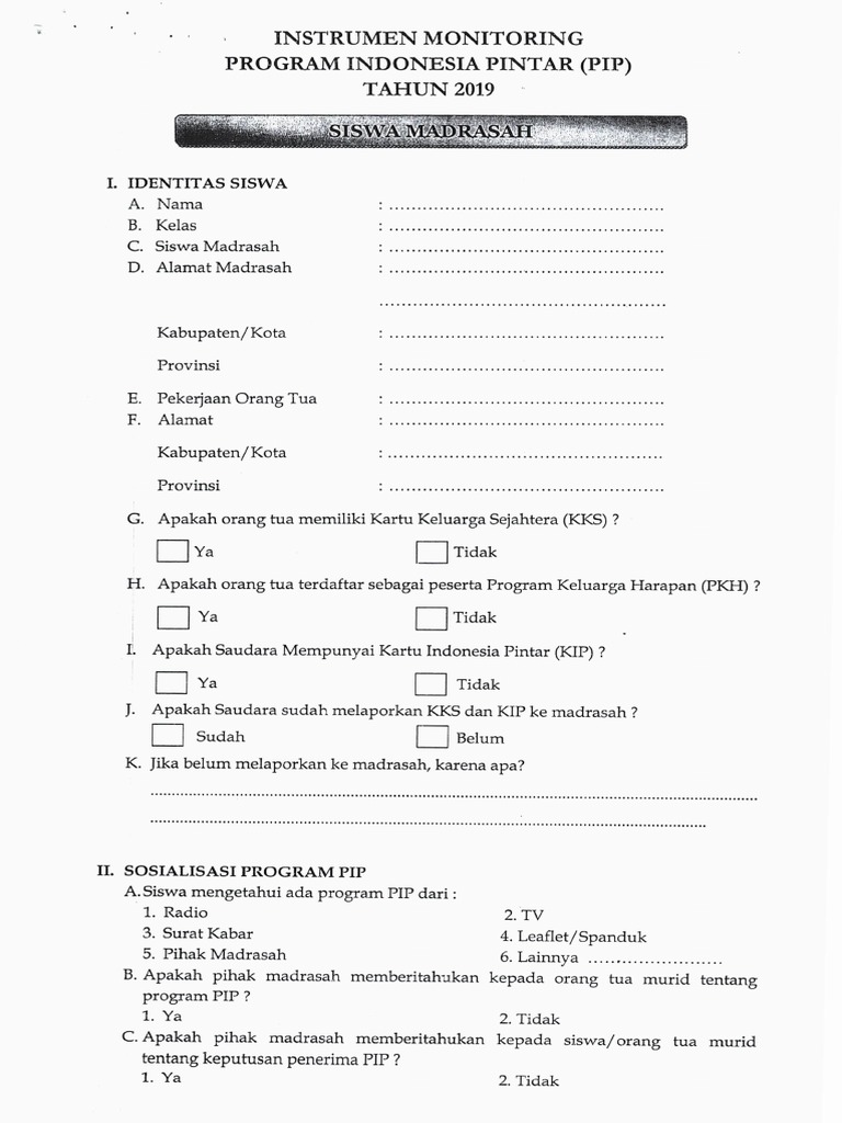 Instrumen Monev PIP | PDF