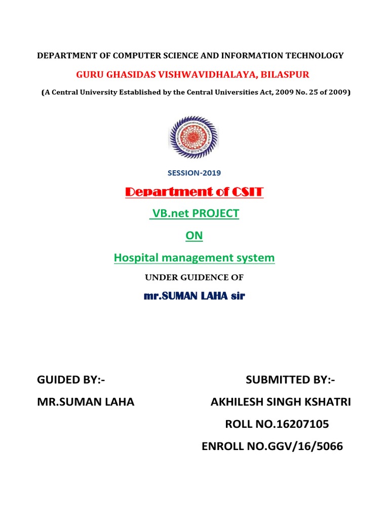 Hospital Management System Project Report: Developing a VB.NET ...