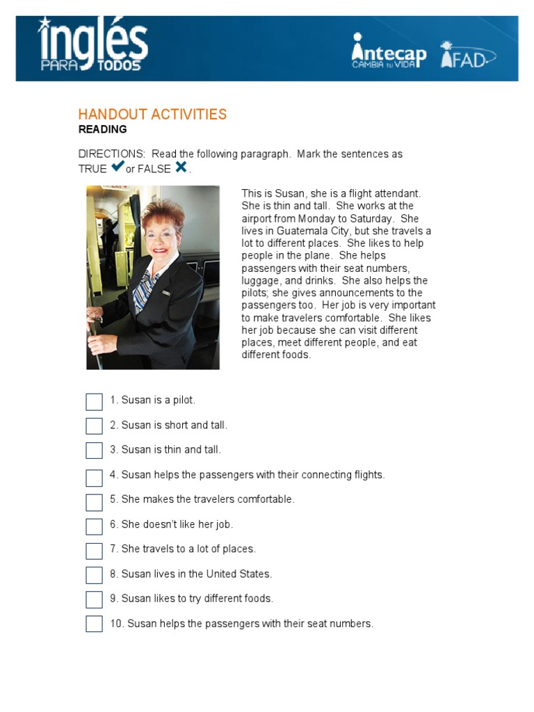 Handout Activities: Reading | PDF