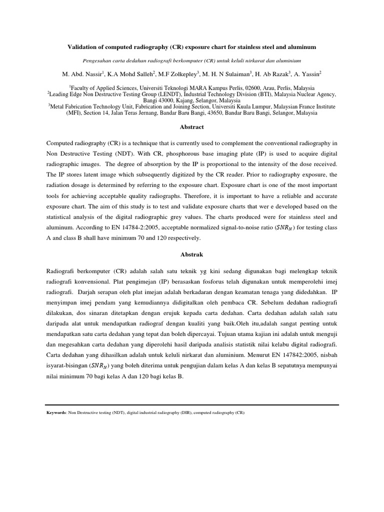 Validation of Computed Radiography (CR) Exposure Chart For Stainless ...