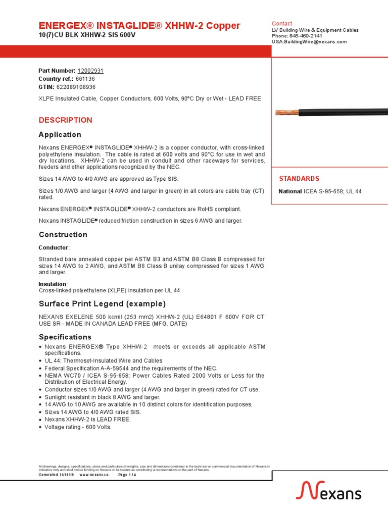 Conductor 10 7 Cu BLK XHHW 2 Sis 600v | PDF | Electrical Conductor ...