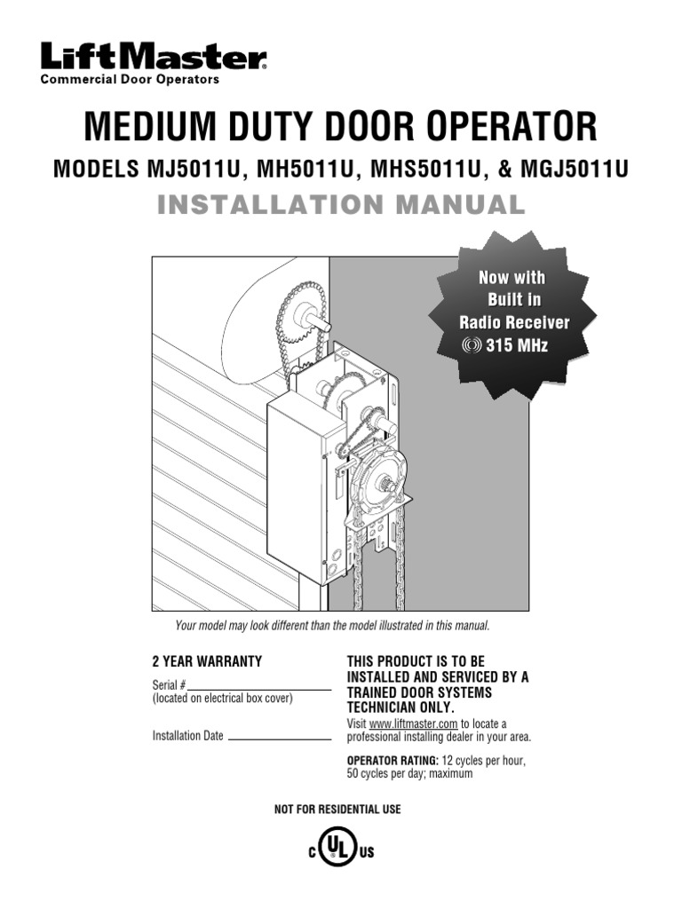 LiftMaster Model MJ5011U Installation Manual | PDF | Electrical Wiring ...