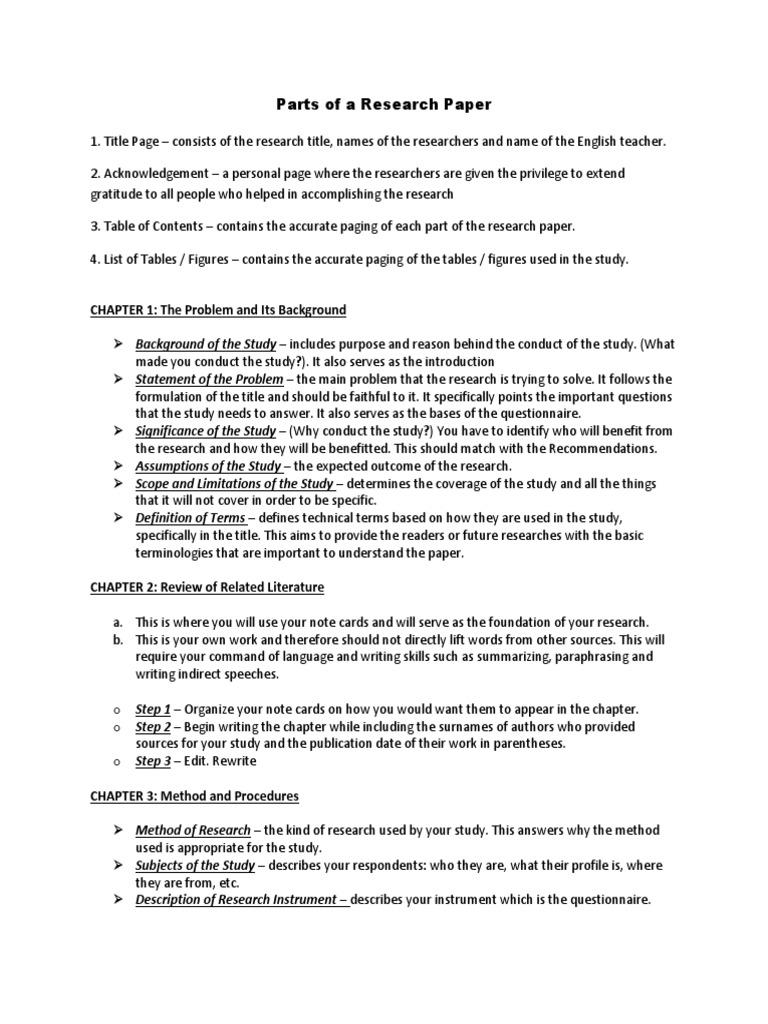 Parts of A Research Paper: CHAPTER 1: The Problem and Its Background ...