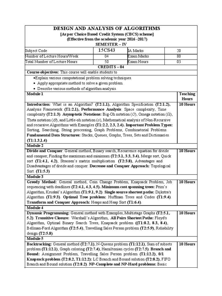 Design and Analysis of Algorithms | PDF | Computational Complexity ...