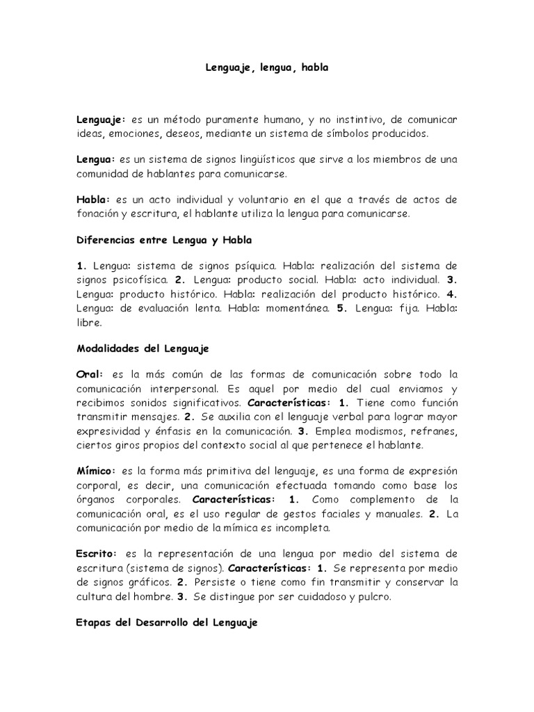 Lenguaje, lengua y habla: conceptos clave | PDF | Habla | Comunicación