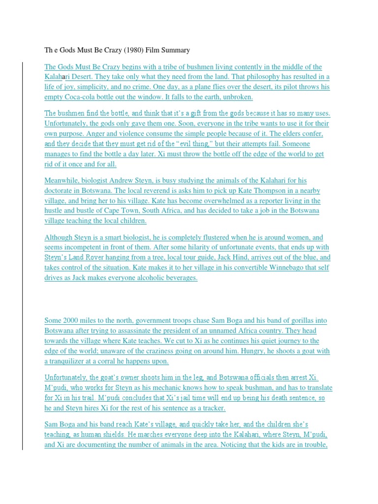 TH e Gods Must Be Crazy (1980) Film Summary | PDF