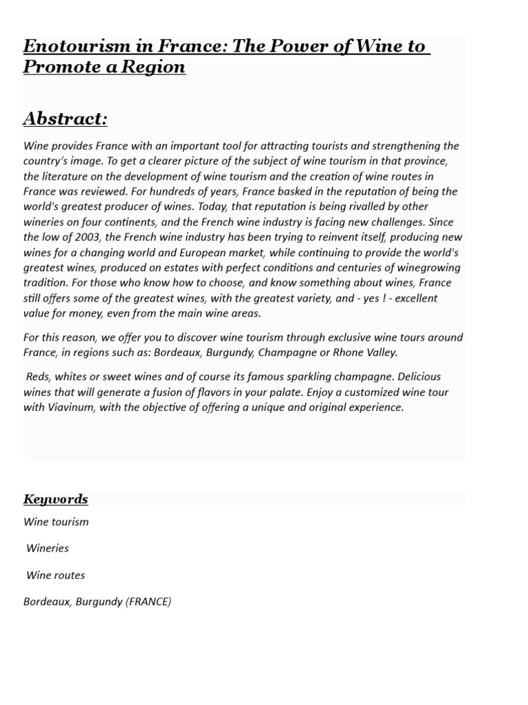 Enotourism: Exploring France's Wine Regions | PDF | Wine | Tourism