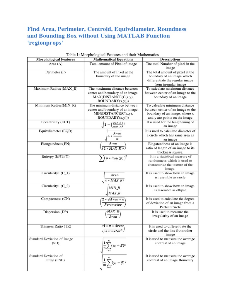 Features Extraction May 22 | PDF | Area | Mean