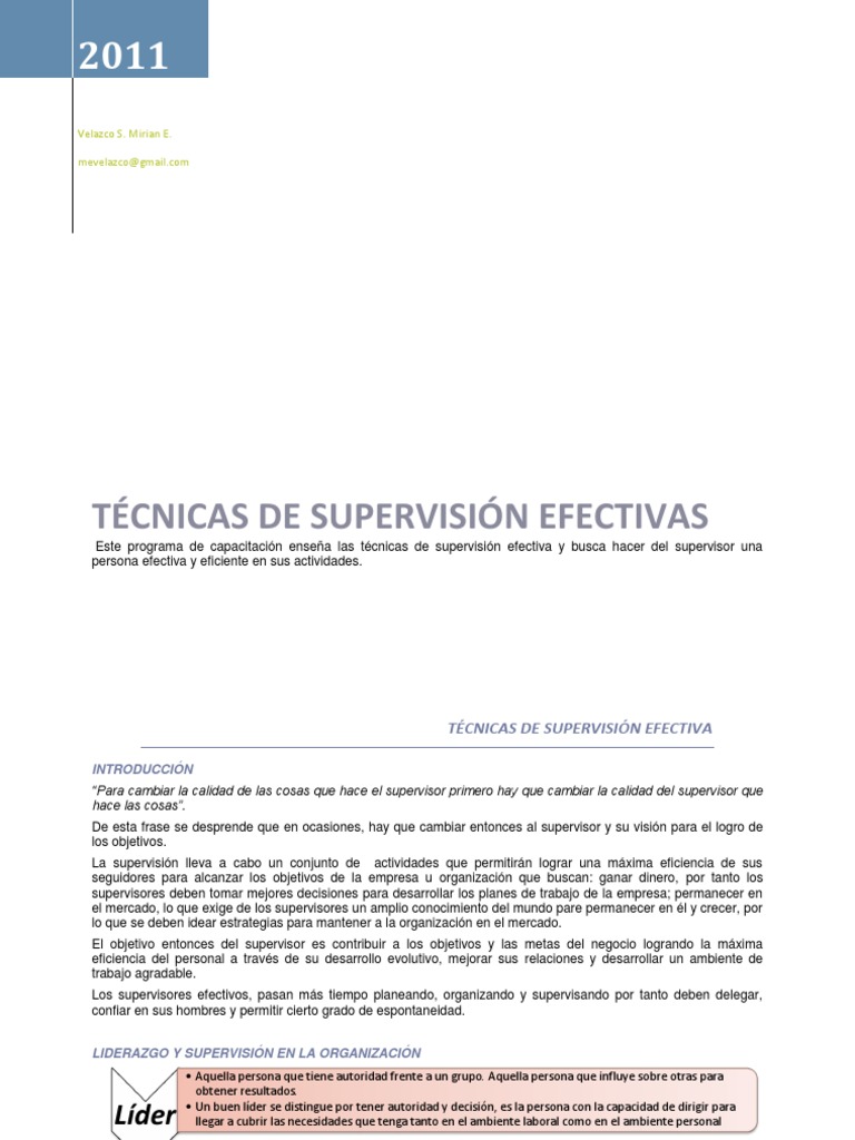 Técnicas de Supervisión Efectiva | PDF | Liderazgo | Planificación