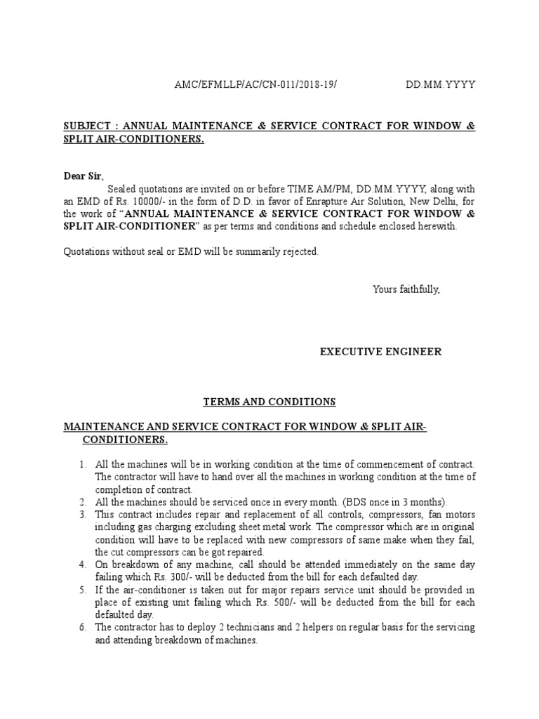 Amc For Window & Split Ac Sample | PDF | Air Conditioning | Government