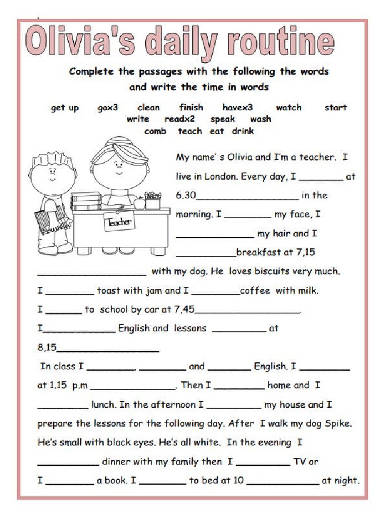 Olivias Daily Routine Information Gap Activities Reading Comprehension ...
