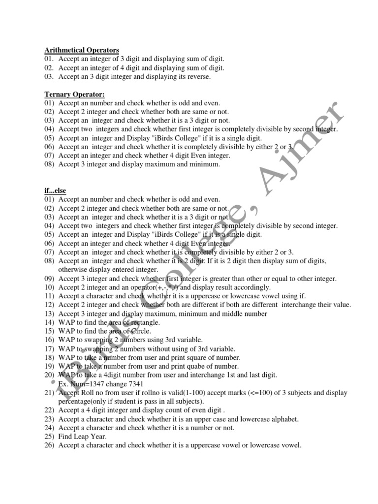 Arithmetic Operators & Conditional Statements | PDF | Matrix ...