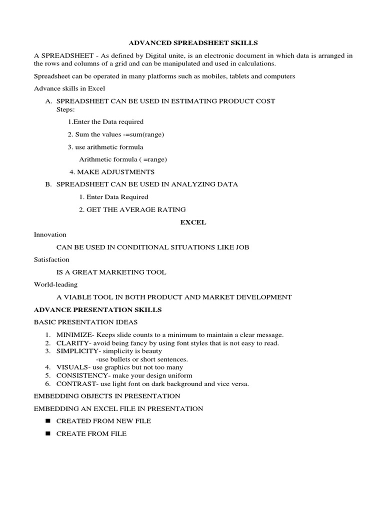 Advanced Spreadsheet Skills | PDF | Web Page | Infographics