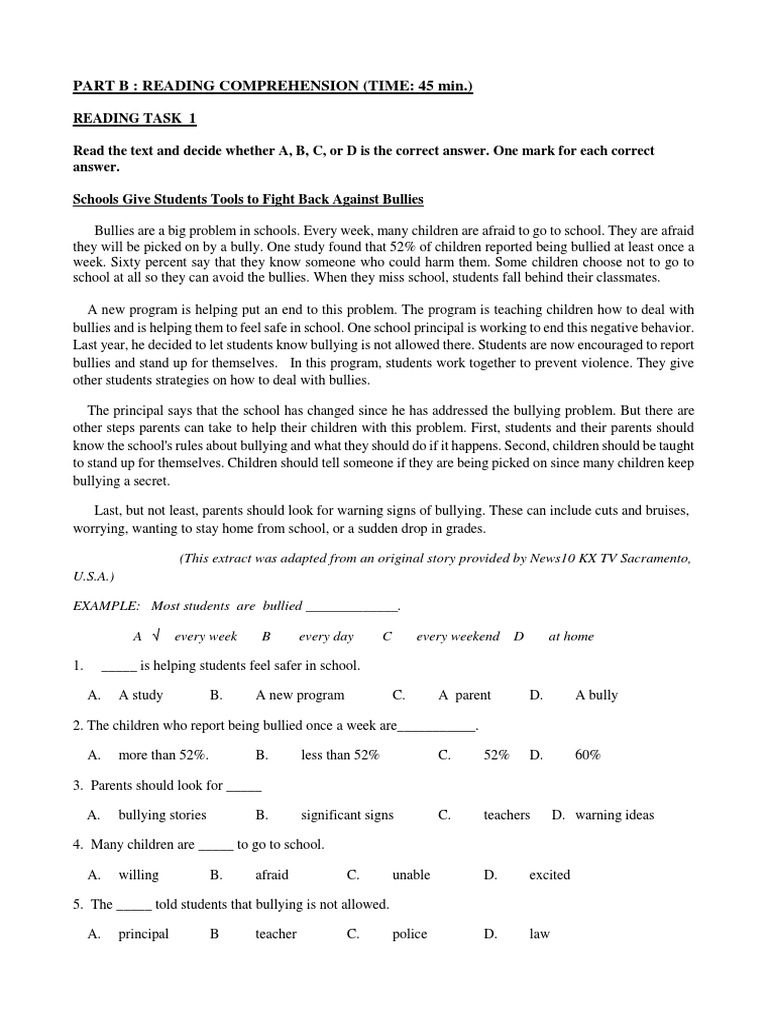 Mock Test Primary School Teachers - Reading Comprehension | PDF ...