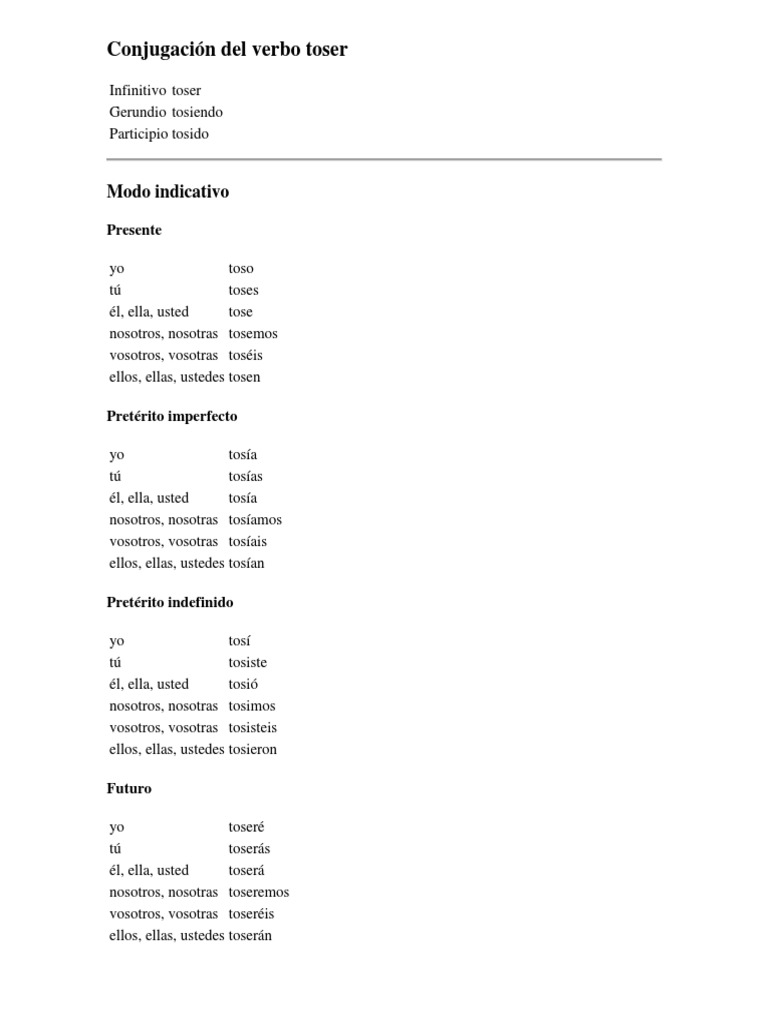 Conjugación Del Verbo Toser DECIMO | PDF | Onomástica | Relaciones ...