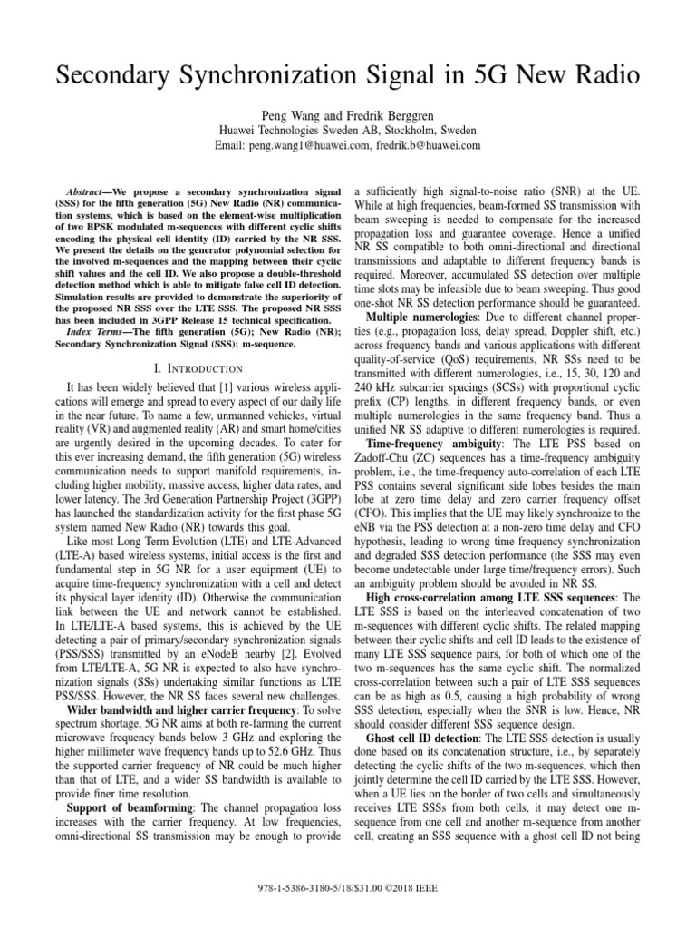 Secondary Synchronization Signal in 5G New Radio | PDF | Orthogonal ...