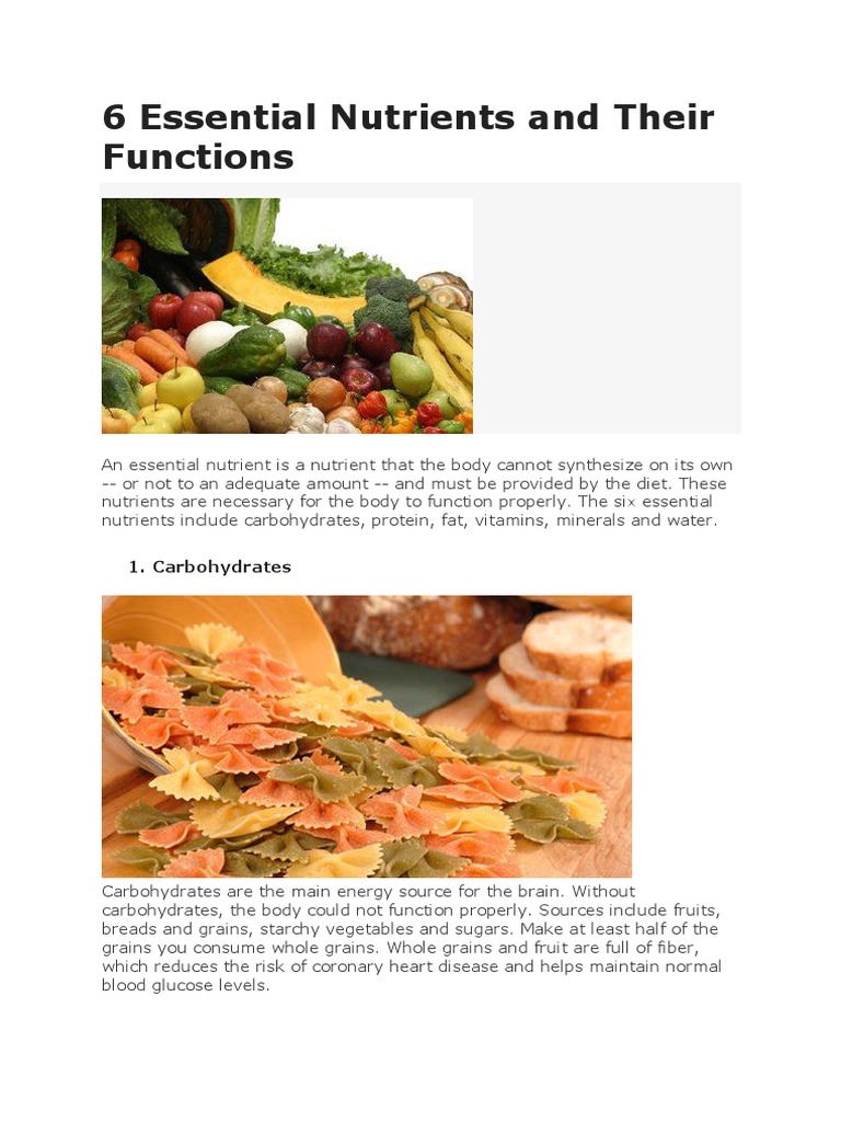 6 Food Nutrients and Their Functions | PDF | Nutrients | Fat