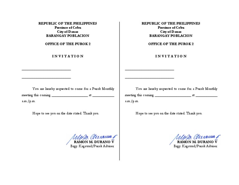 Invitation To Come For S Purok Meeting | PDF