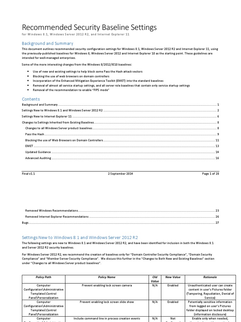Recommended Security Baseline Settings | PDF | Microsoft Windows ...